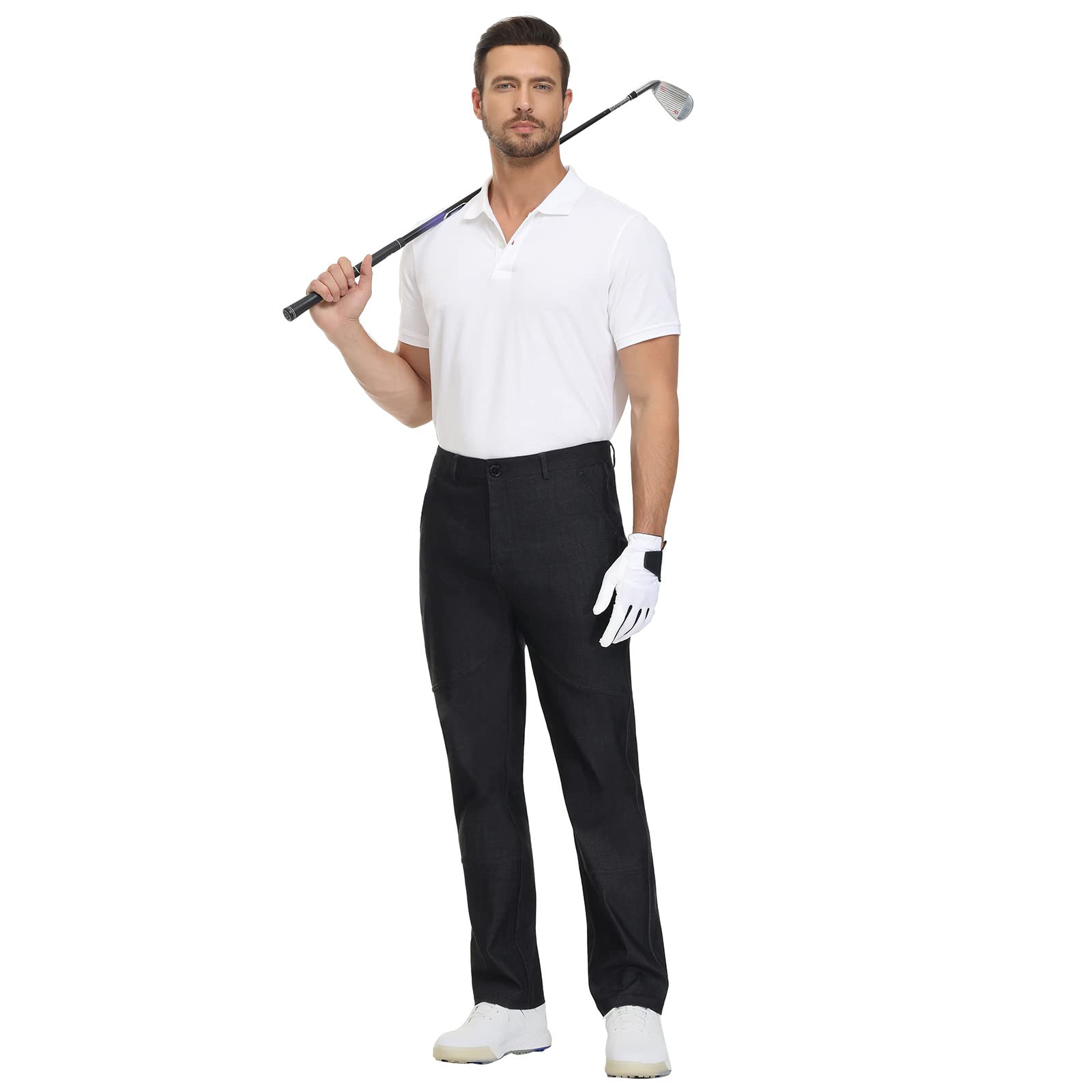 SAMDOWA Men's High Stretch Golf Pants UPF 50+ Breathable Comfort Thick Straight-Fit Dress Pants with Pockets Grey
