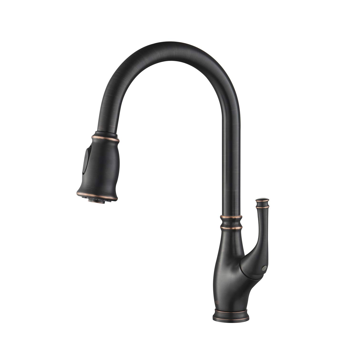 KIBI Summit Single Handle Pull Down Faucet for Kitchen Sink | Solid Brass High Arc Faucet Spout | 360 Degree Swivel Faucet with Pull Down Sprayer (Oil Rubbed Bronze)(KKF2009)(Soap Dispenser included)