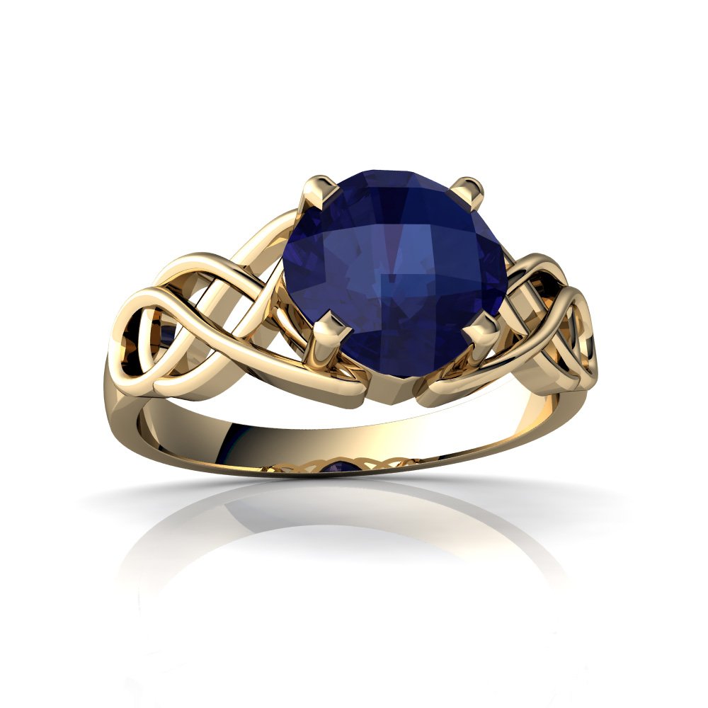 Jewels For Me 14kt Yellow Gold Lab Sapphire 6mm Cushion Celtic Knot Ring - Size 7