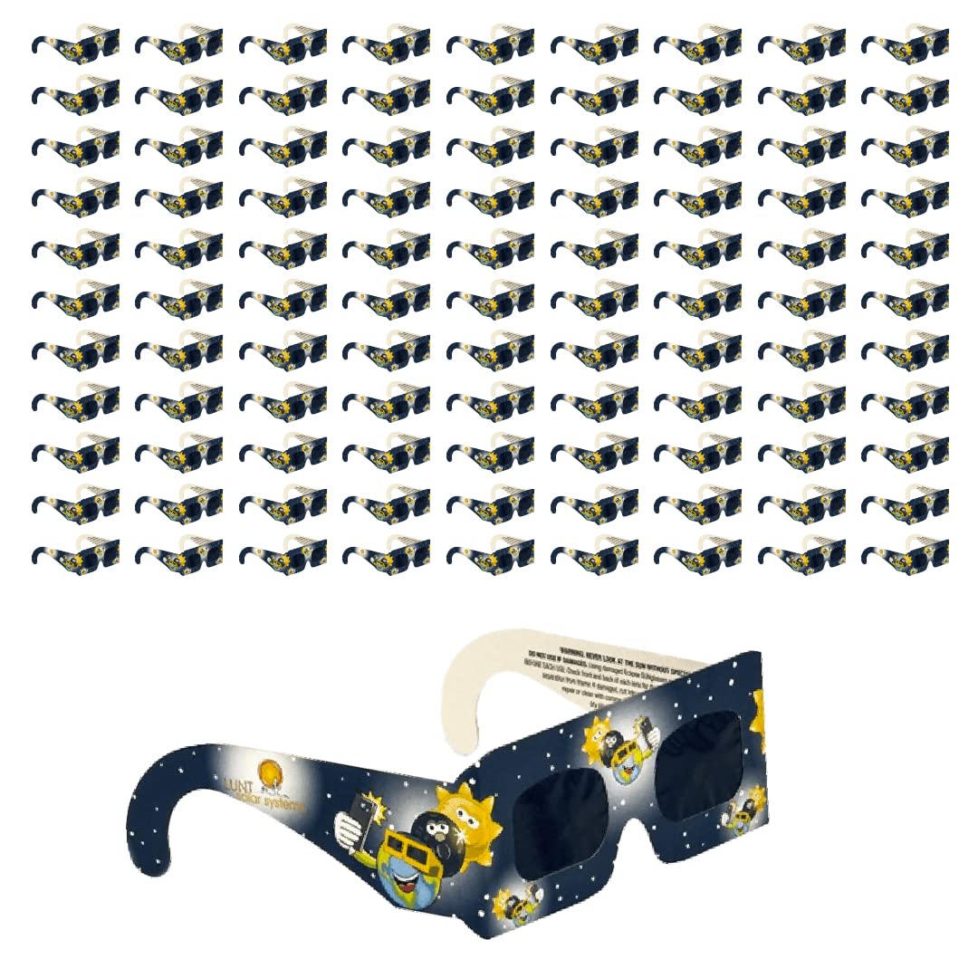 Lunt Solar Systems Junior Size Premium CE & ISO Certified Eclipse Glasses, Pack of 100