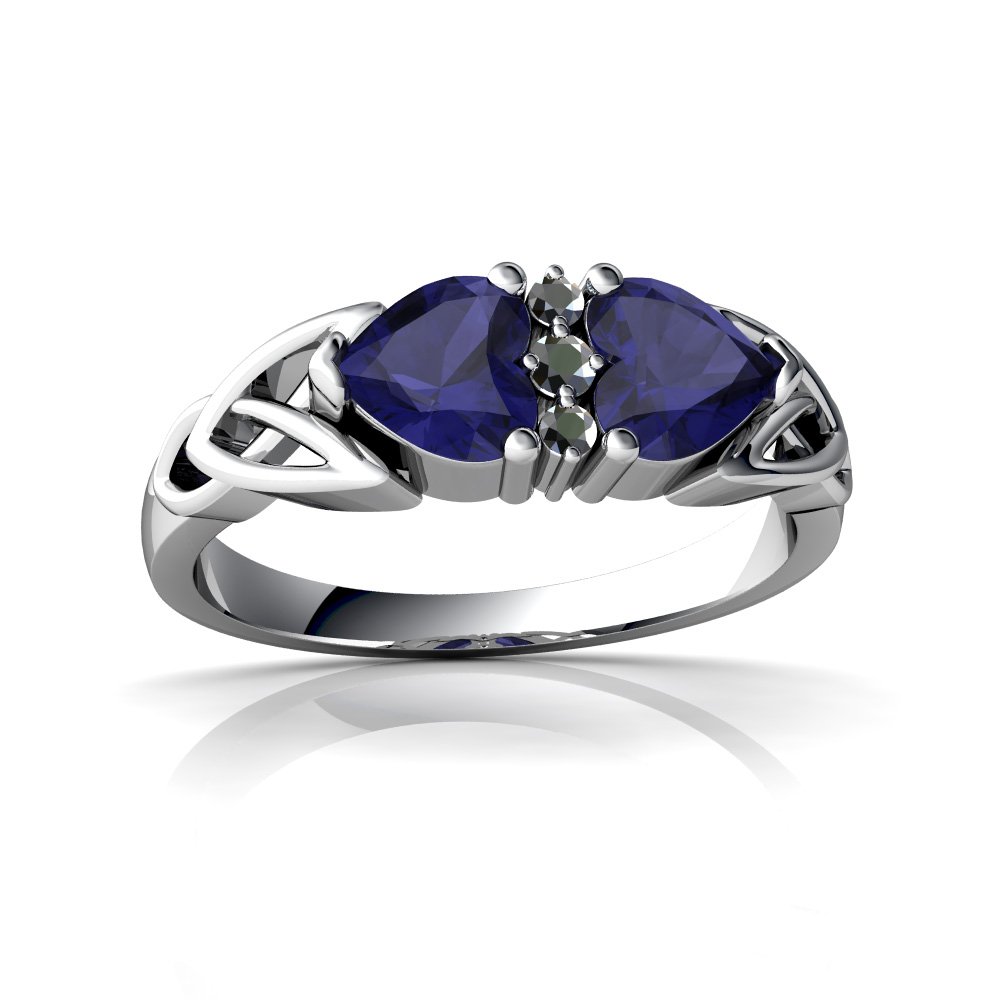 Jewels For Me 14kt White Gold Sapphire and Diamond 5mm Heart Celtic Trinity Knot Ring - Size 7.5