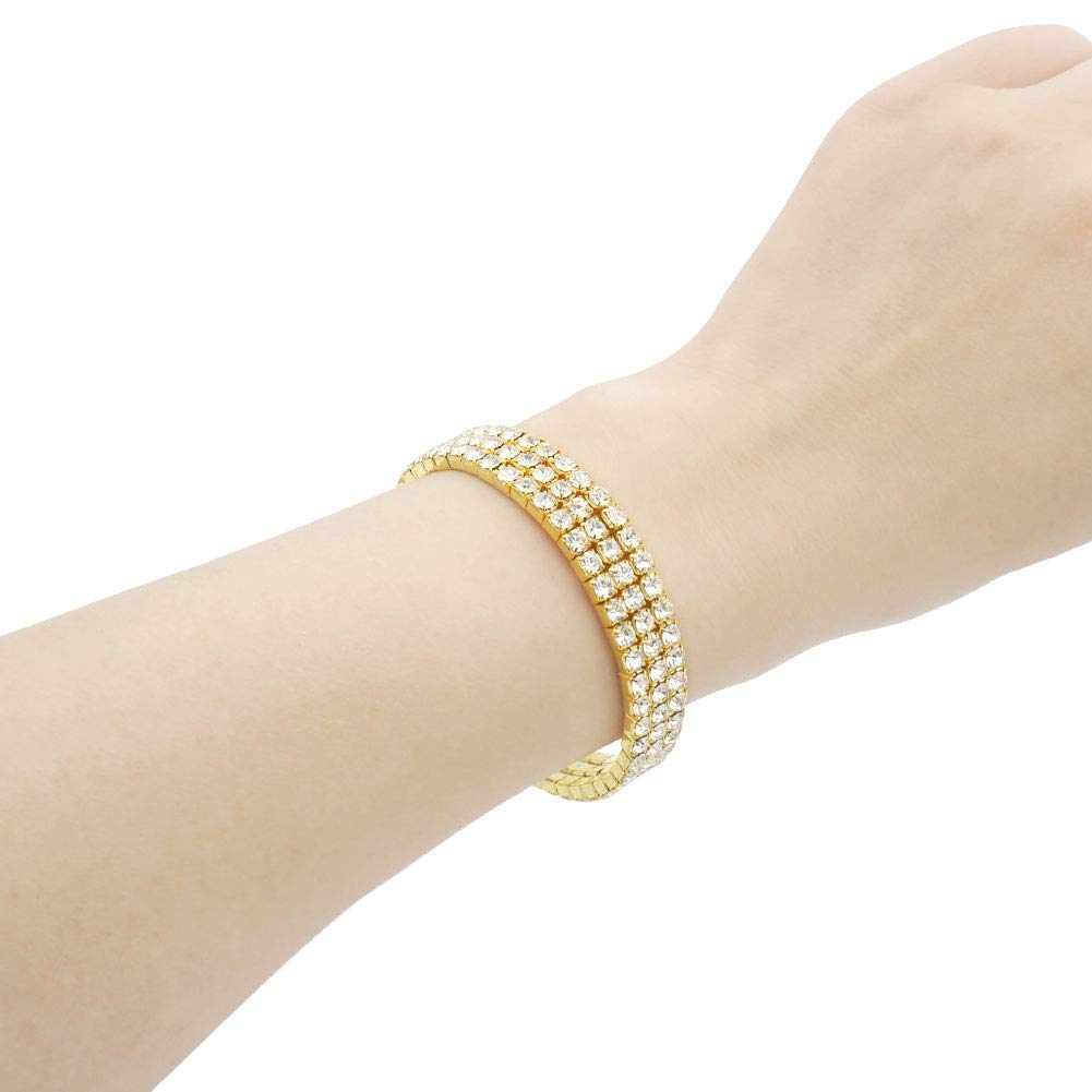 JSEA S9-Womens Rhinestones Wide Cuff Bracelet Bangles Silver and Gold Tone Wedding Party Jewelry