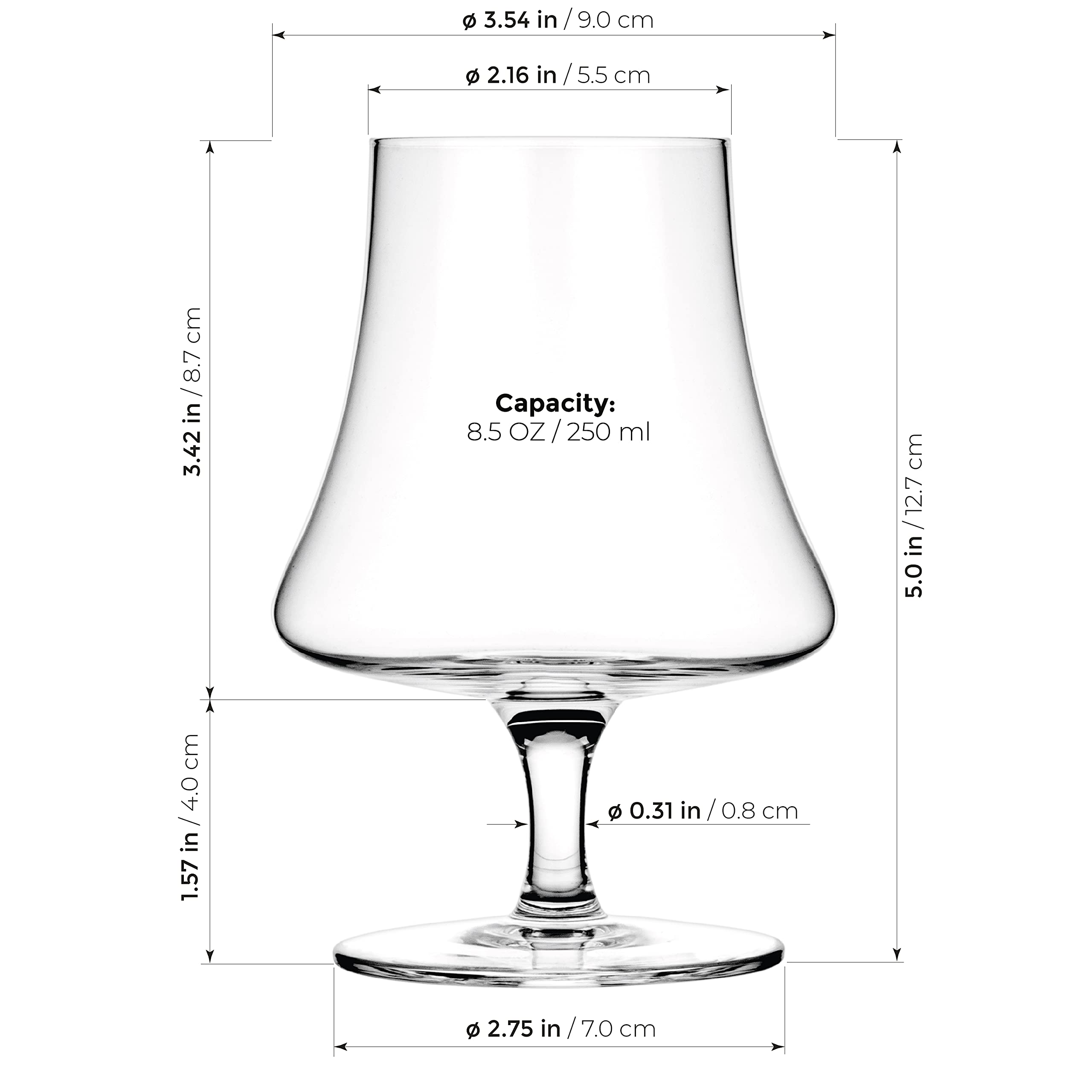 LUXBE - Bourbon Whiskey Brandy Crystal Glasses Goblet Snifter, Set of 4 - Handcrafted LeadFree Glass - Great for Spirits Drinks - Scotch Cognac - 8.5oz - 250ml