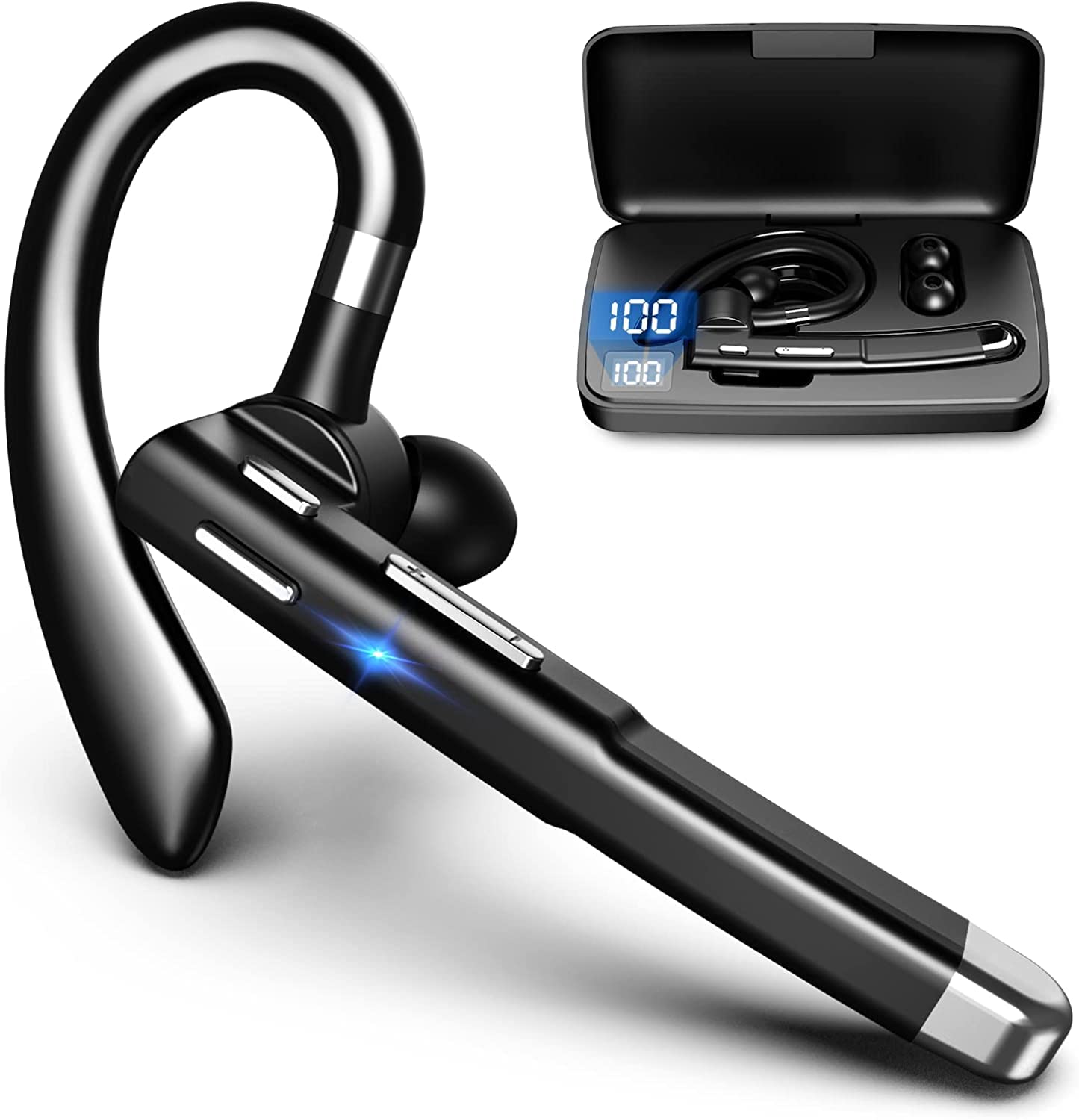TOP Bluetooth Earpiece for Cell Phones Bluetooth V5.1 Headset with Charging Case Hands-Free Single Ear Headset with CVC8.0 Noise Canceling Mic for Office/Driving Compatible with Android/iPhone/Laptop