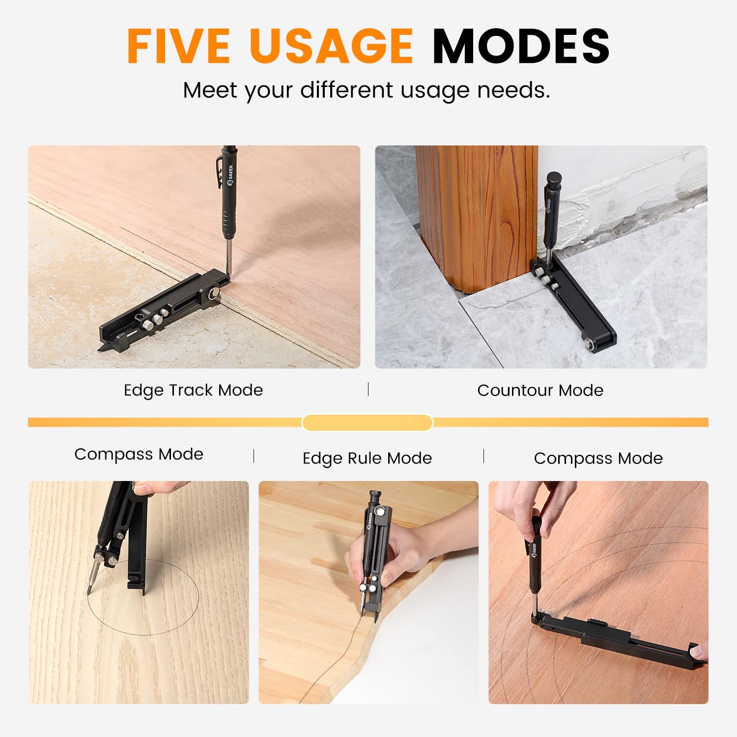 Saker Multi-function Scribing Tool- Construction Pencil- Aluminum Alloy Scribe Tool with Deep Hole Pencil,DIY Woodworking Scribe Gauge Scriber Line Maker Measuring Tool (BLACK)
