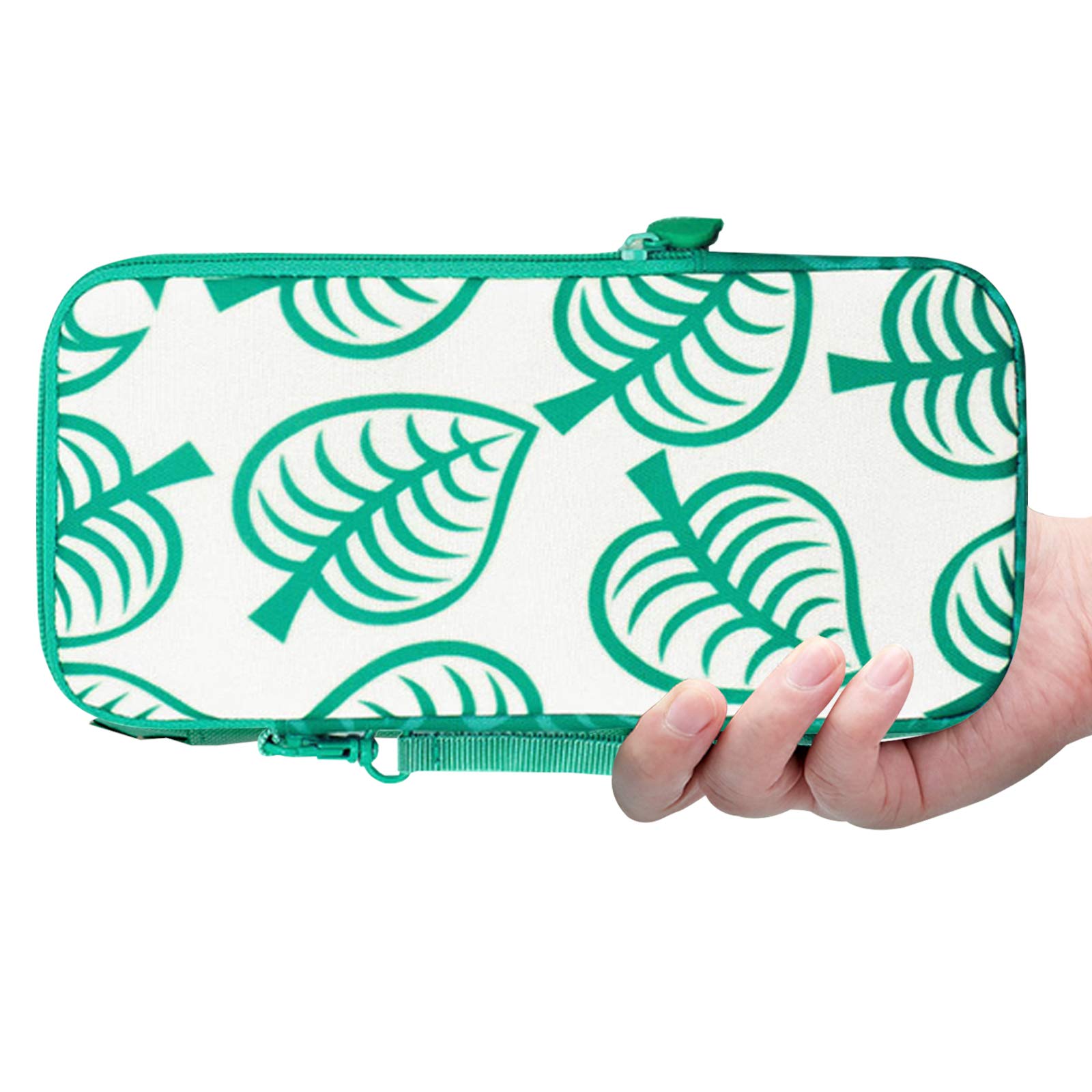 LYCEBELL Carrying Case for Nintendo Switch Lite Travel Carrying Bag New Leaf Design Portable Ultra Slim Pouch for Switch Lite Console with Wrist Strap - Green