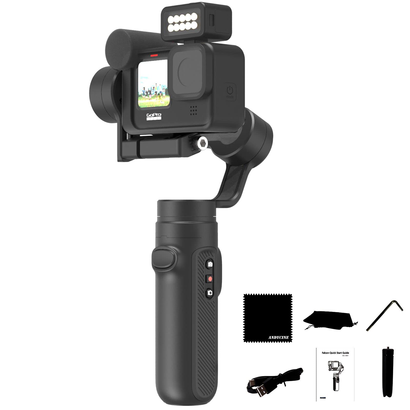 INKEE Falcon Plus Gimbal Stabilizer Compatible for GoPro 12/11/10/9/8 Go Pro Media Mod Compatible Gimble Anti-Shake