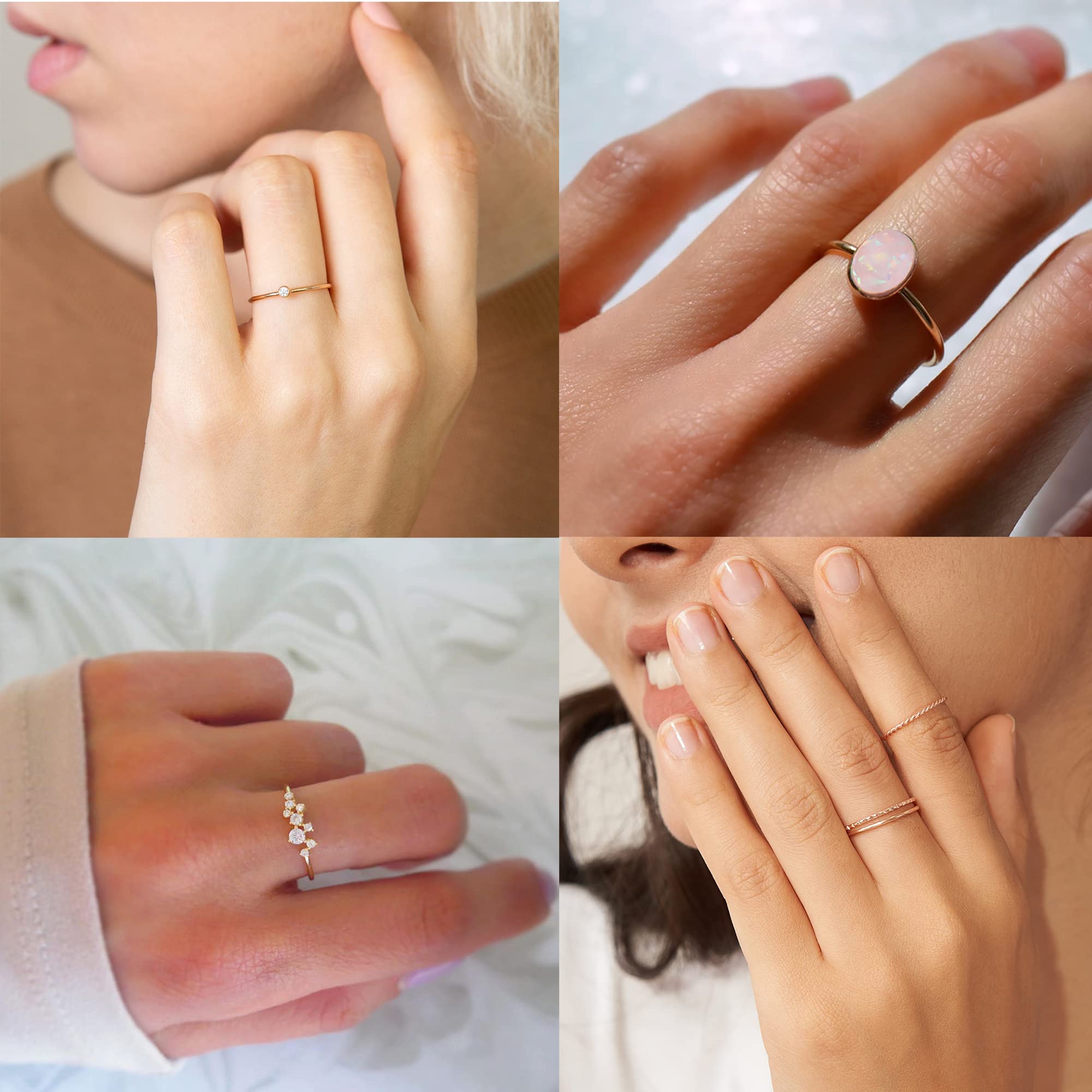 RLMOON 8PCS 14K Gold Plated Stacking Ring Set for Women Teen Danity Thumb Stackable Rings Gold Heart CZ Promise Eternity Rings Plain Band Size 7