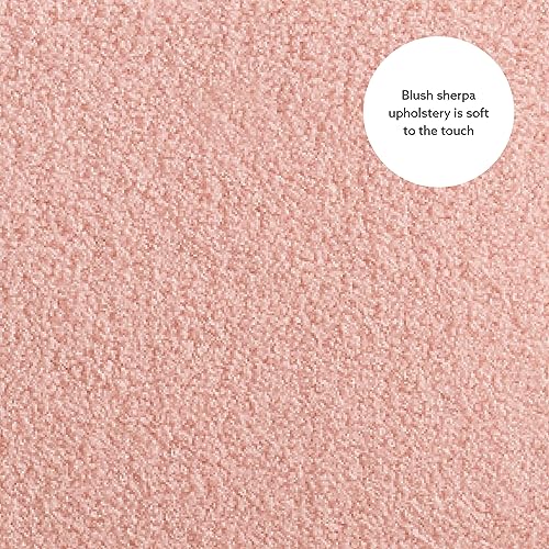 Linon Blush Sherpa Lexington Upholstered Square Storage Ottoman with Pine Wood Accent