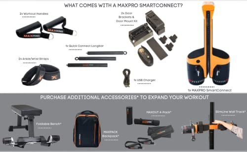MAXPRO: Portable Smart Cable Gym | As Seen on Shark Tank | All-in-One Machine with Bluetooth and Free APP | Exercise Anywhere - Outdoors, Camping, Travel | 5-300lbs Resistance | Sport Orange