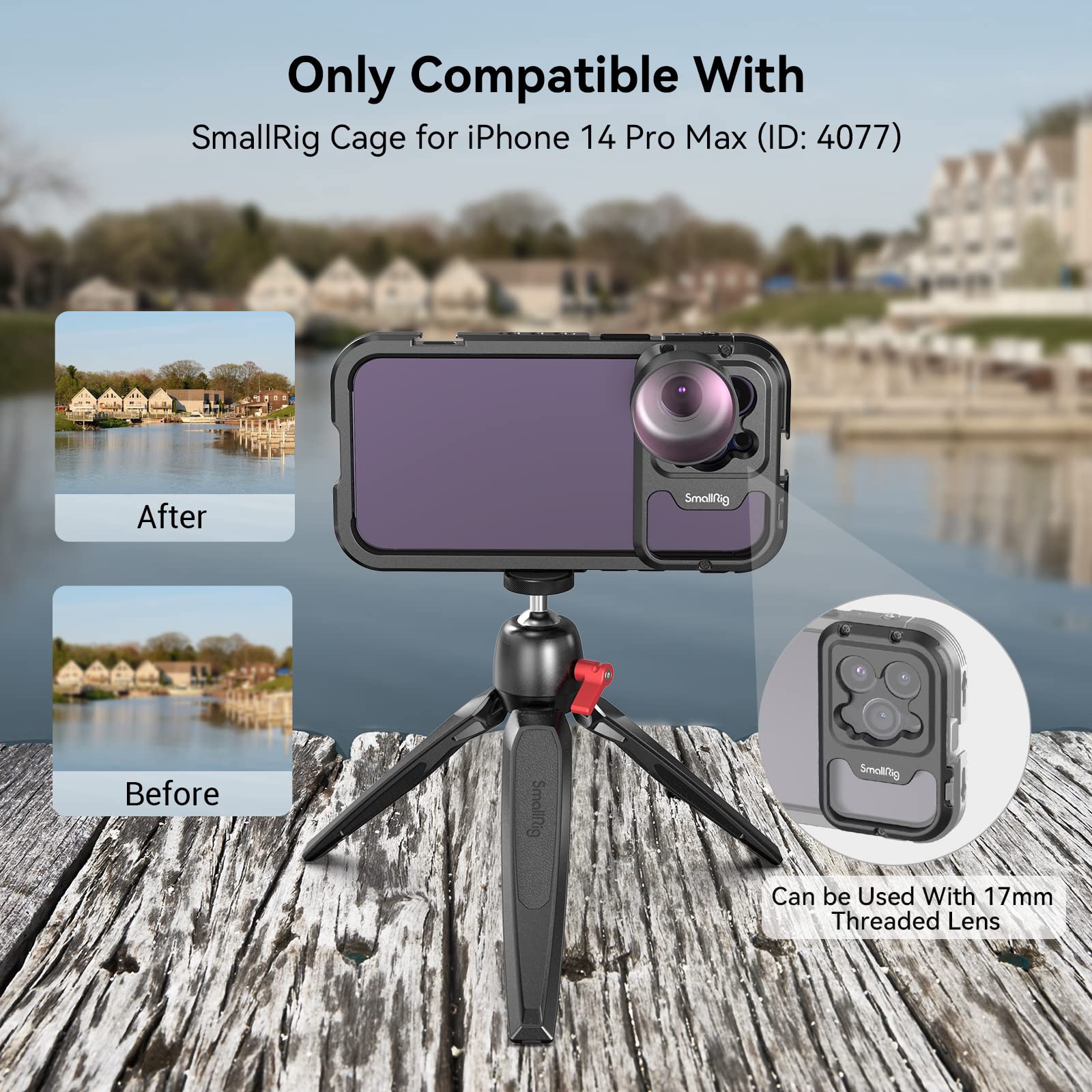 SmallRig 17mm Threaded Lens Backplane for iPhone 14 Pro Max, Aluminum Alloy Lens Backplane Sturdy and Wear-Resistant, Lens Backplane Only for SmallRig Mobile Video Cage 4077 4078 4099