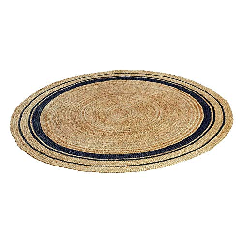 Vipanth Jute Rug Beige with Black Line Hand Braided Natural Jute Round Area Rug for Home Decor (8 Feet Round)