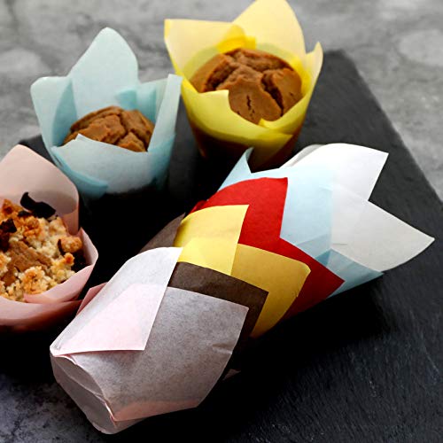 Sinrier 200 Count Tulip Baking Cups Cupcake Muffin Liner for Weddings, Birthdays, Baby Showers, Colourful and Natural(Ten color)