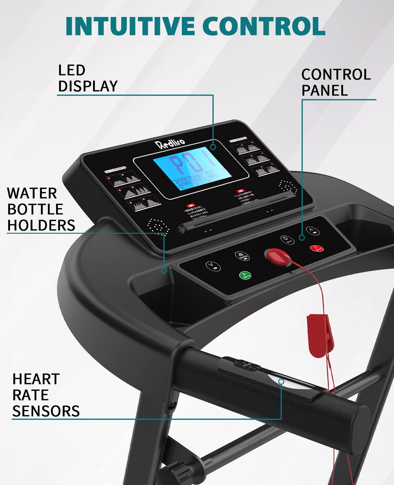 REDLIRO Foldable Treadmill with Incline, Portable Run Walking Folding Compact Exercise Machine with 12 Preset Program, LED Display, Easy Assembly for Small Space Fitness Electric Workout for Home