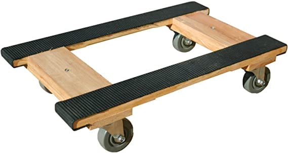 PRIMEPACK SUPPLIES H Frame Oak 4-Wheel Movers Dolly for Moving Supplies with Full Length Rubber Tread Dual Rail and Gray Wheel (18x30)