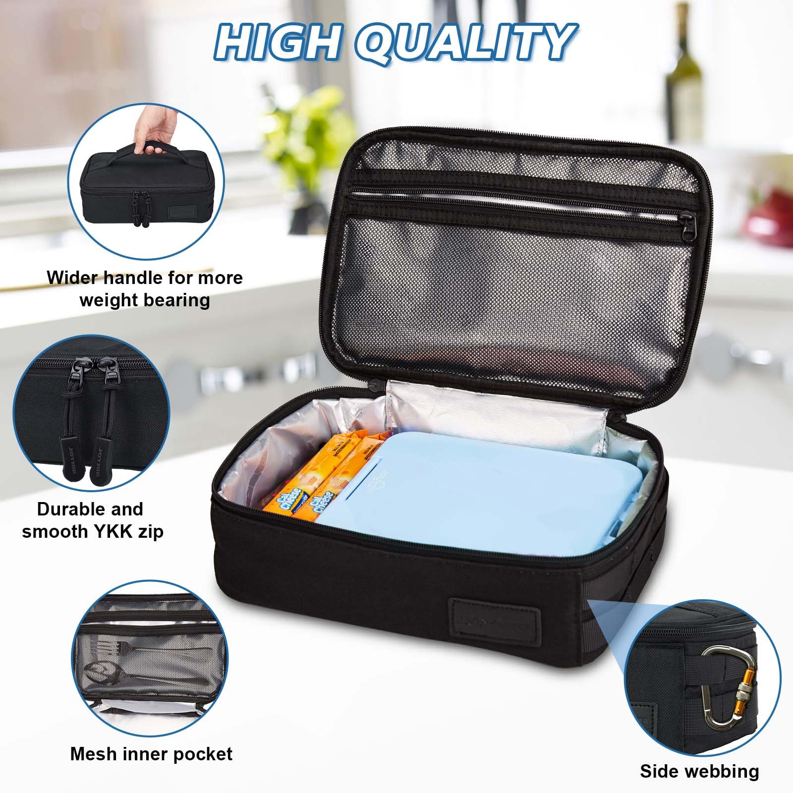 JOYHILL Tactical Lunch Box for Men, Small Lunch Bag Reusable Insulated Lunch Bag Mini Lunch Box with Handle for Office Work Picnic Beach, Black,4L