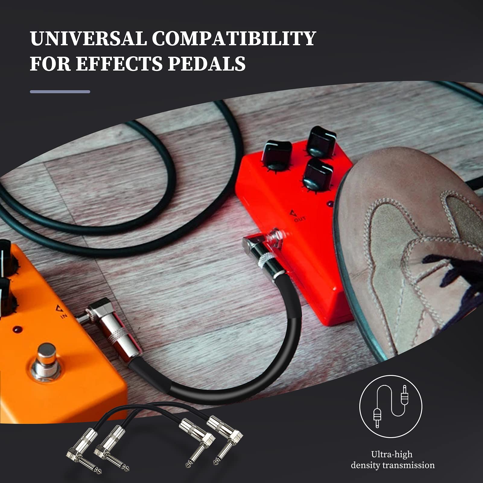 Musicistrel Guitar Patch Cable 6 Inch, Right Angle 1/4 Inch Guitar Pedal Cables, Instrument Effects Pedal Patch Cables for Guitar Effects Pedal Board (2-Pack)