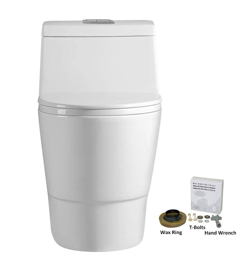 WOODBRIDGE One Piece Toilet with Soft Closing Seat, Chair Height, 1.28 GPF Dual, Water Sensed, 1000 Gram MaP Flushing Score Toilet with Chrome Button T0001-CH, White