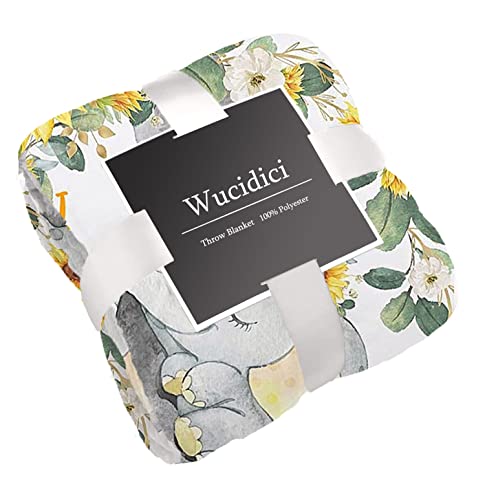 Wucidici Elephant Sunflower Fleece Throw Blanket Elephant Blankets Gift for Women Kids Lightweight Cozy Blanket for Sofa Bed Travelling Camping 50"x 60"