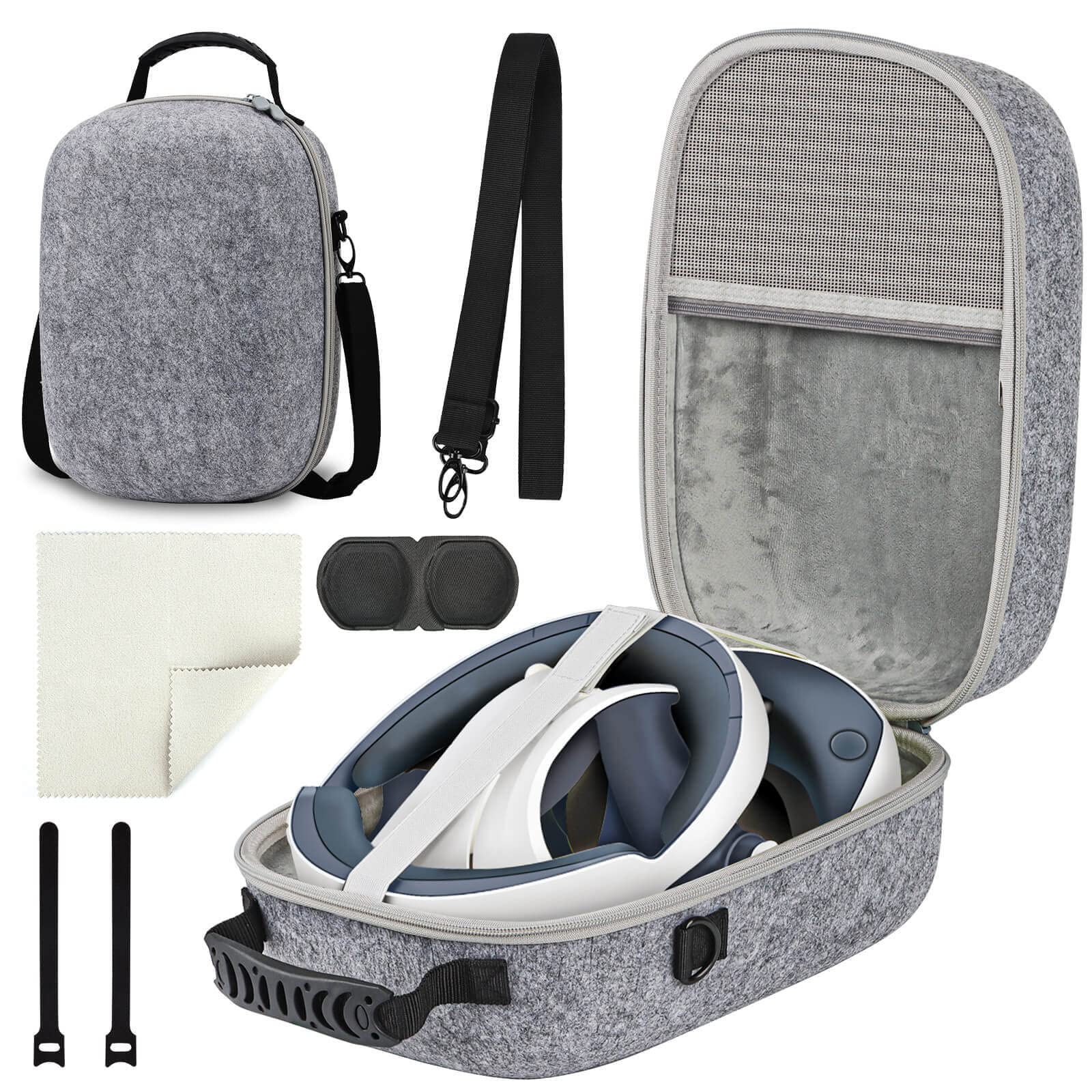 QYCHHJ Hard Carrying Case for PlayStation VR2 All-in-One VR Gaming Headset and Touch Controllers, Portable Travel Cover Storage Bag with Shoulder Strap & Lens Cloth for PS VR2 Accessories, Gray