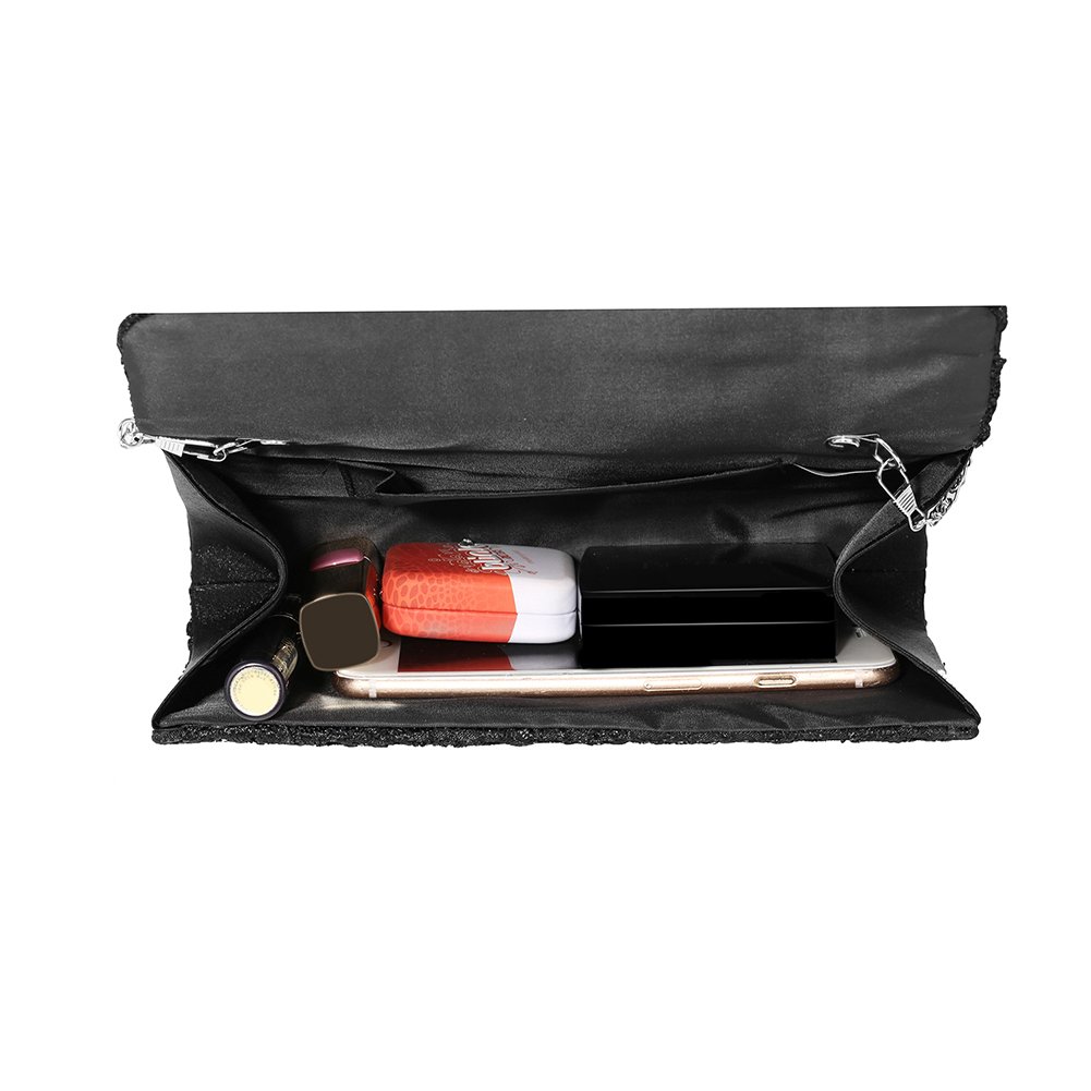 Jubileens Women's Elegant Floral Lace Envelope Clutch Evening Prom Handbag Purse (Black)