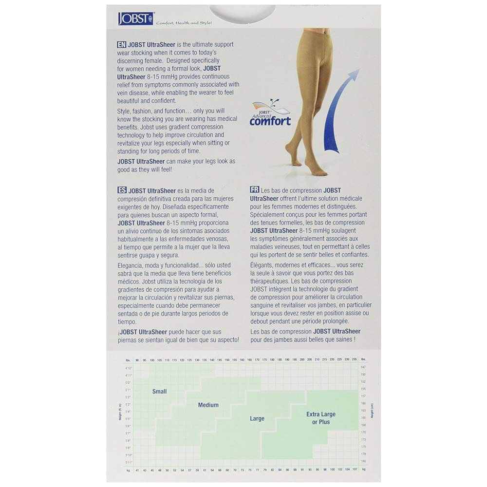 JOBST SupportWear Knee High Stockings 8-15 mmHg Ultra Sheer Silky Beige, Medium, 1 Pair (Pack of 3)