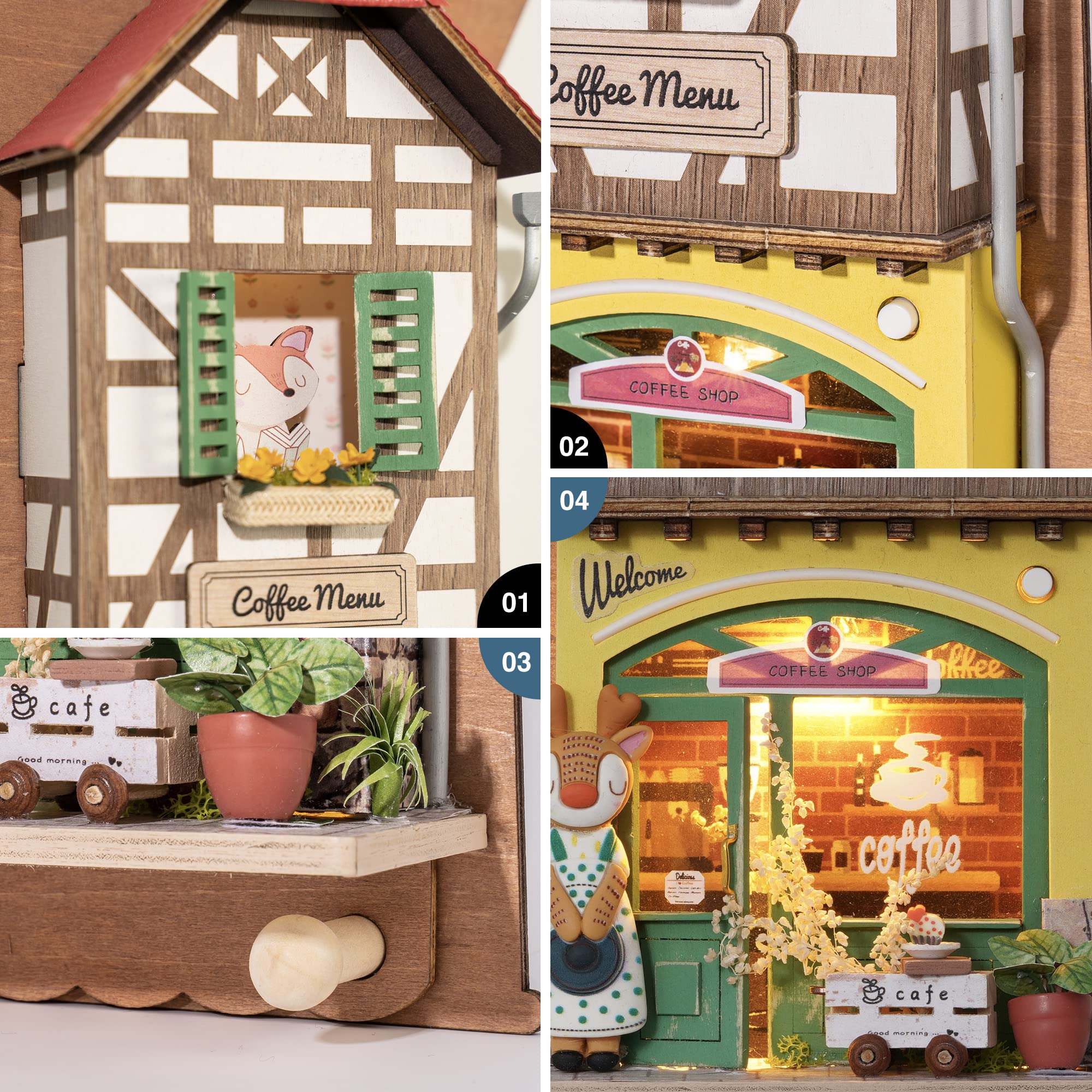 ROBOTIME DIY Miniature Dollhouse kit with LED Wall Hanging Mini House with Hooks Wooden Craft Kits Room Decor Housewarming Gift (Lazy Coffee House)