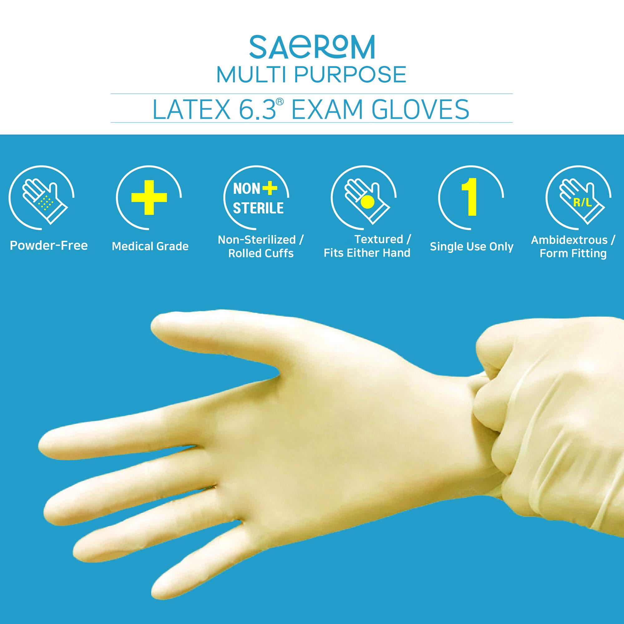 LATEX 6.3 Disposable Powder Free Gloves, Medical Grade, Multi Purpose, Heavy Duty 100pcs/Box… (L)