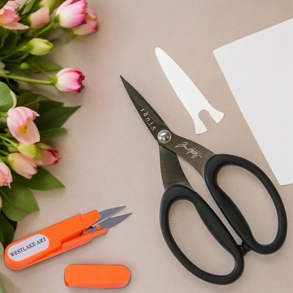Tim Holtz Scissors - Titanium Detail Scissors For Paper Crafting | Bundled With Embroidery Scissors - Non-Stick 7 Inch Scissors For School, Crafts, Sewing ~ [Pack Of 2]
