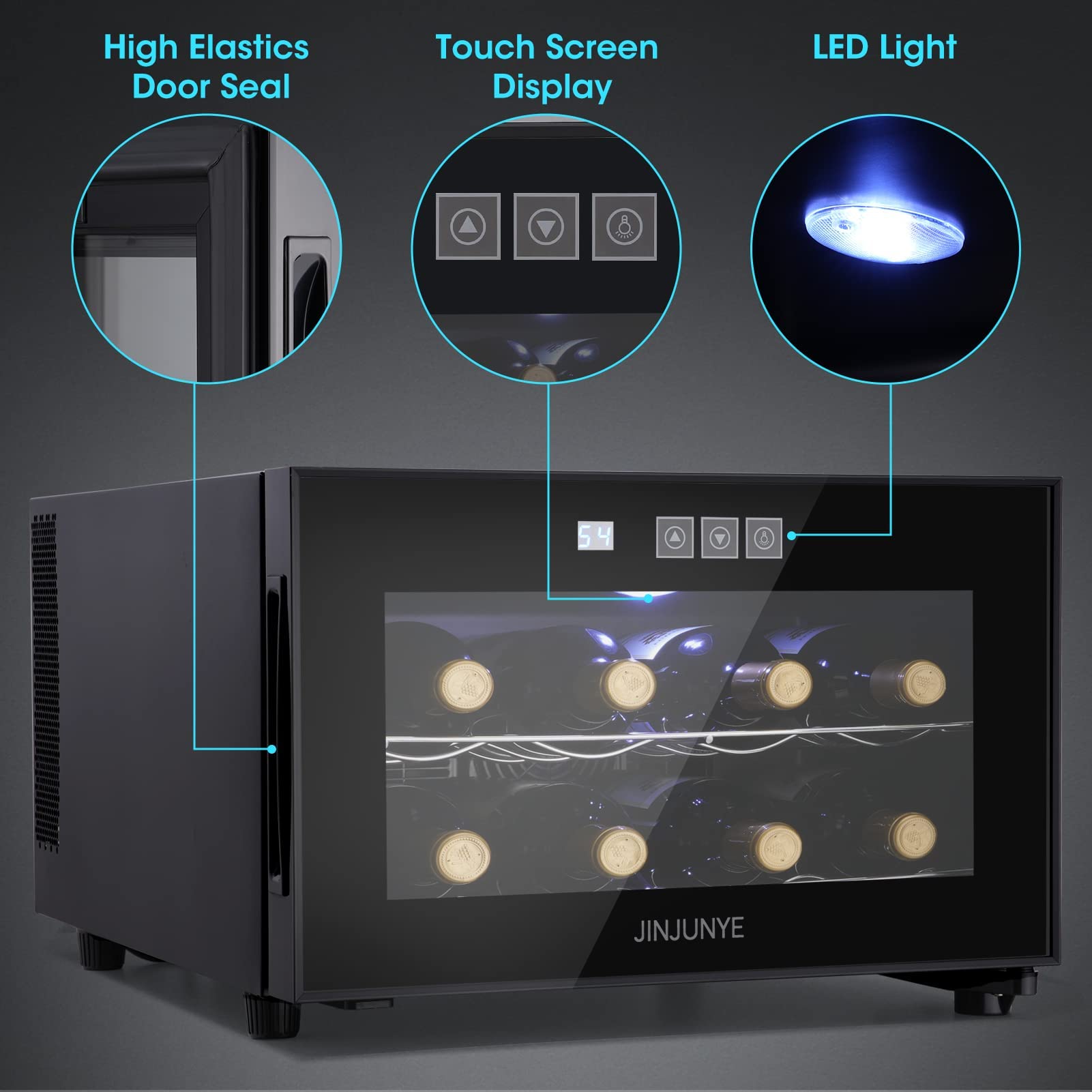 JINJUNYE 6 Bottle Wine Cooler Refrigerator, Small Wine Fridge, Countertop Wine Cooler with Digital Temperature Control, Mini Freestanding Wine Cellars Glass Door, High-End Gift