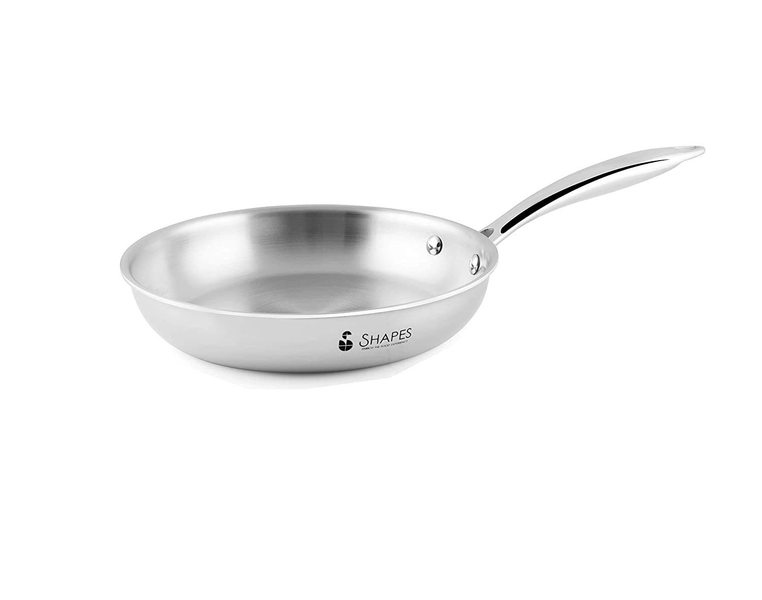 Shapes Steel Stainless Tri-ply Frying Pans - Induction Ready, Easy to Clean, Dishwasher Safe, Silver, Capacity 1 Quart - With Robust Handle - Use for Home, Kitchen & Restaurant (7.8 Inch)