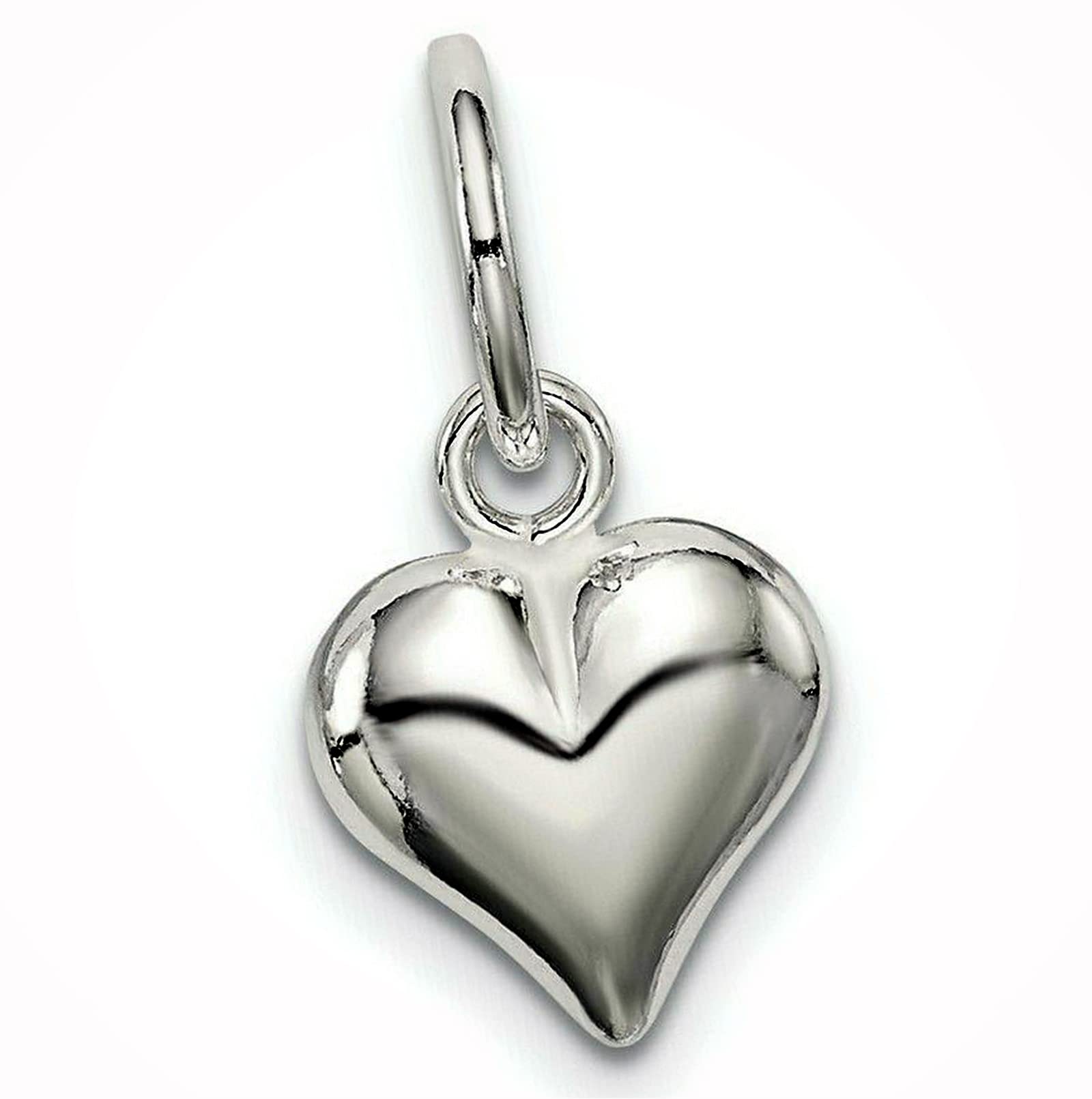 New .925 Sterling Silver Puff Heart Charm Pendant 18mm x 10mm Charm AC0204ES