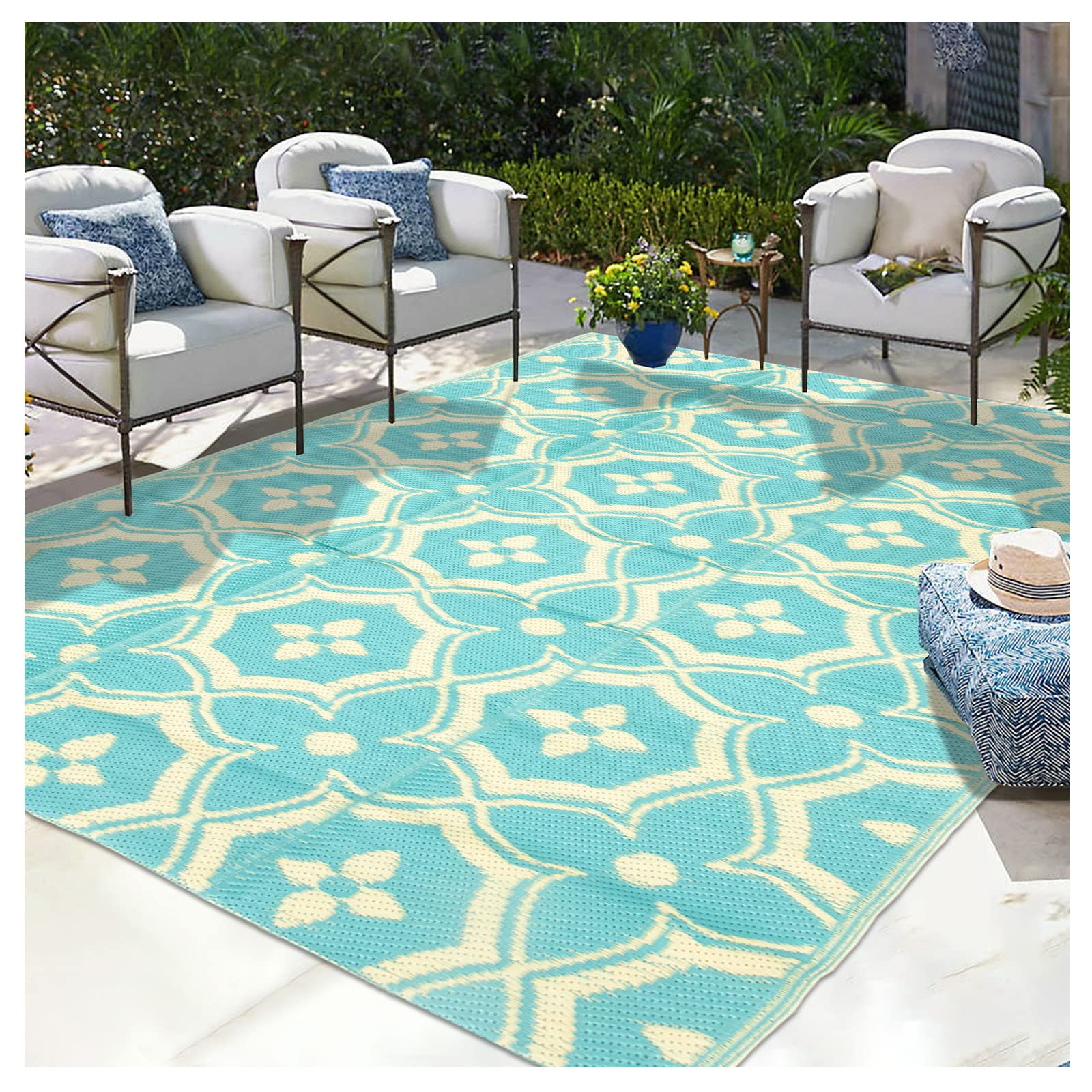 Reversible Outdoor Rugs for Patio Clearance 4x6Ft Waterproof Large Plastic Straw Area Rug Nonslip Portable Carpet Floor Mats for RV Camping Deck Picnic Beach Backyard Outside Decor Indoor Rug