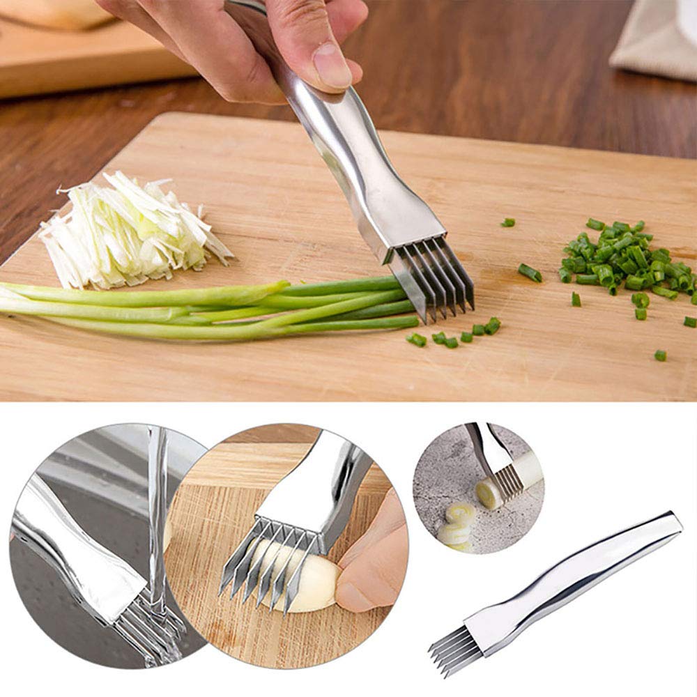 Kitchen Shred Silk The Knife, Stainless Steel Chopped Green Onion Knife, Curved Handle Design, Food Speedy Chopper Green Onion Cutter Kitchen Tool (2Pcs)