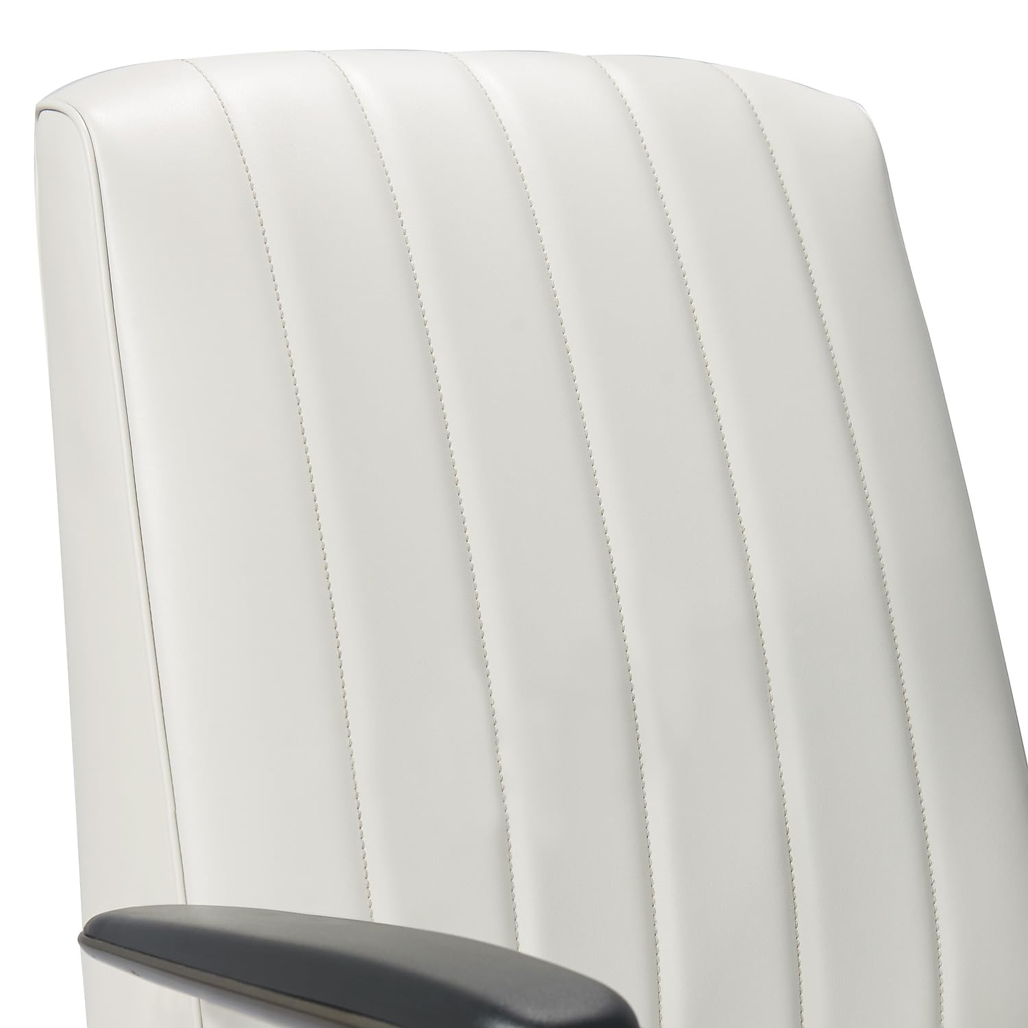 La-Z-Boy Bennett Modern Executive Lumbar Support, Rich Wood Inlay, High-Back Ergonomic Office Chair, Bonded Leather, White