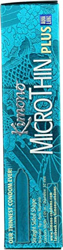 Kimono Microthin Plus - Premium Lubricated Natural Latex Condoms, Ultra Thin with Extra Moisture and AquaLube, Vegan-Friendly, No Latex Odor - Enhanced Sensitivity - Pack of 12