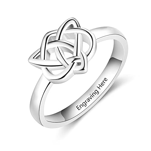 RMREWY Name Ring 925 Sterling Silver for Women Engraved Name Celtic Knot Heart Ring Jewelry Gift (Silver, Sterling Silver)