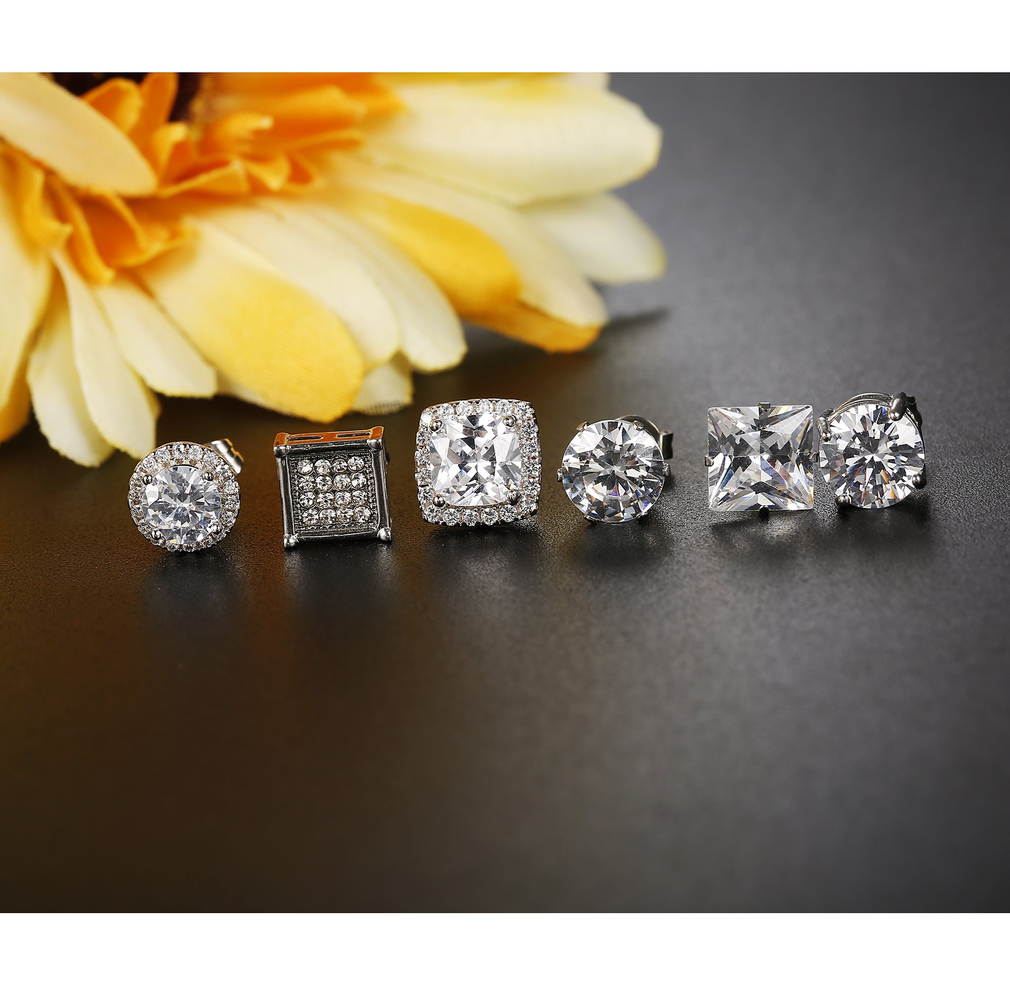 Jstyle Halo Cubic Zirconia Stud Earrings for Women Clear CZ Round Square Stud Earrings Set Ear Jewelry