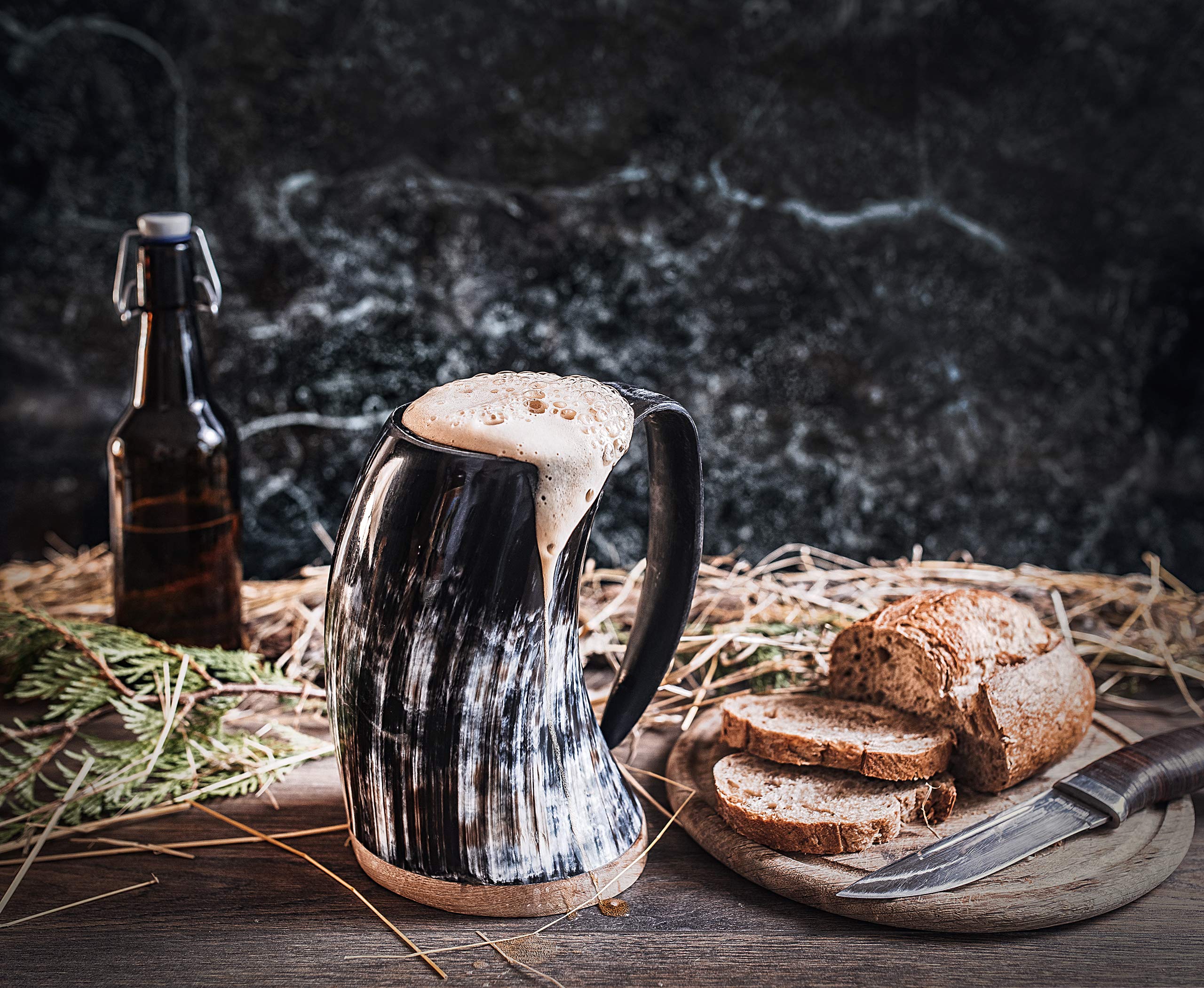 Norse Tradesman Personalized Engraved Viking Drinking Horn Mug - Holiday Themed Designs and Submit Your Text for Engraving - Multiple Tankard Sizes & Engraving Options