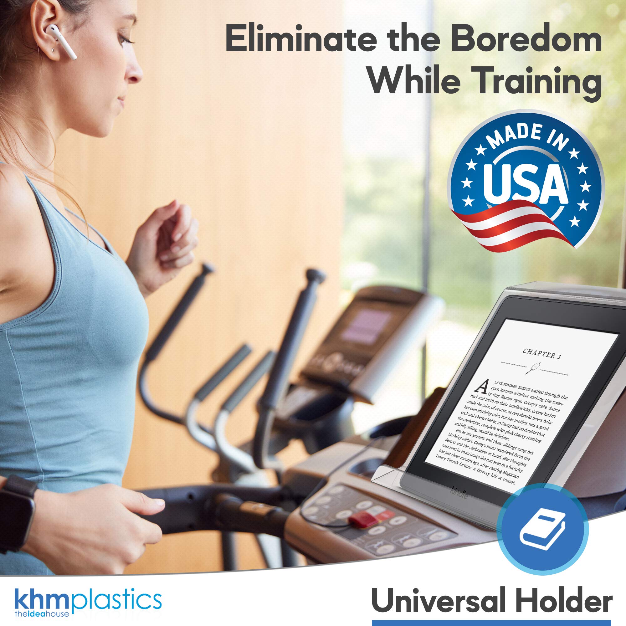 Made in The USA Acrylic Plexiglass iPad, eReader Treadmill Attachment Book Holder Reading Rack Book Holder,Treadmills,Rowers, Elipticals, Stationary Bikes, Climbers Etc. with Flat Display,