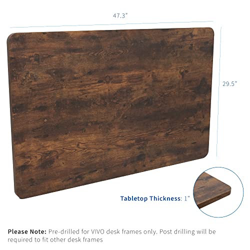VIVO Universal 48 x 30 inch Solid One-Piece Table Top for Standard and Sit to Stand Height Adjustable Home and Office Desk Frames, Rustic Vintage Brown, DESK-TOP48-30N