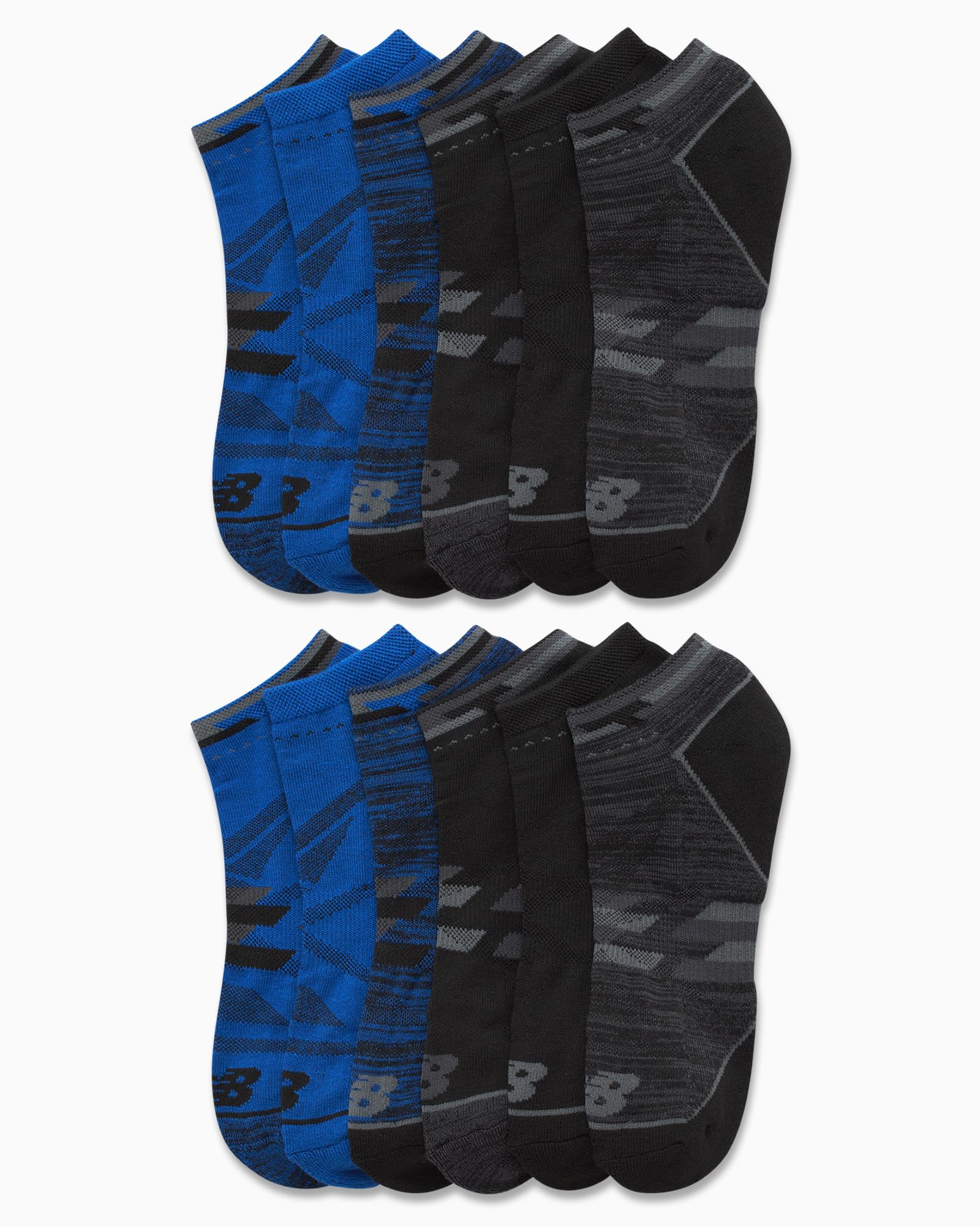 New Balance Men's Low Cut Socks - 12 Pack Performance Cushion No Show Athletic Socks for Men with Arch Support (Size: 6-12.5), Size 6-12.5, Black Logo 2