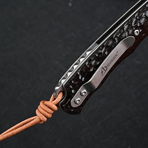 SDOKEDC Best Handmade Damascus Pocket Knife For Men Flipper Folding Hunting Knives With Liner Lock Clip Camping Survival Gear Edc Self Defense Knife (Ebony)