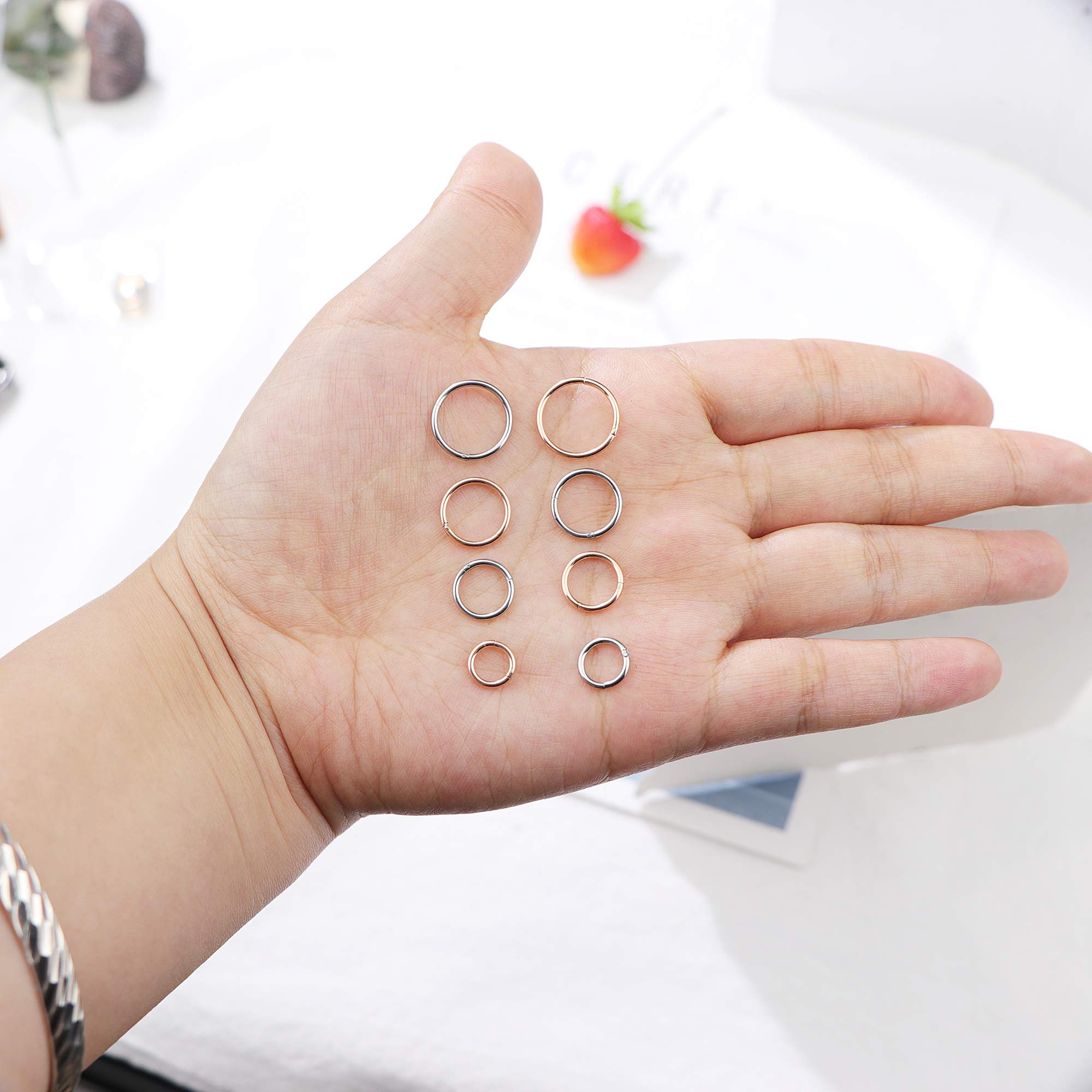 Jstyle 8Pcs 16G Surgical Steel Hinged Clicker Segment Nose Rings Hoop Helix Cartilage Daith Tragus Sleeper Earrings Body Piercing 6-12MM Improved SR