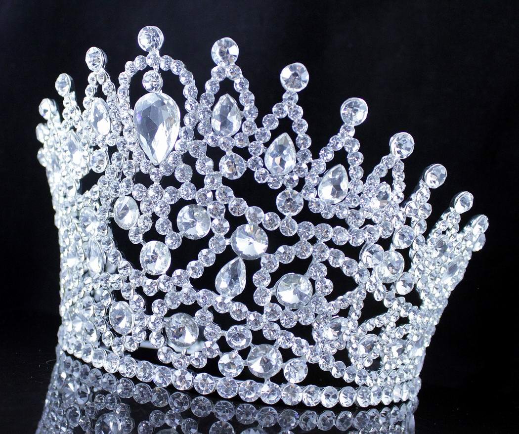 Janefashions Sexy Beauty Queen Clear White Austrian Rhinestone Crystal Large Tiara Crown Hair Combs Jewelry Headpiece Pageant T2178 (Silver With Combs)