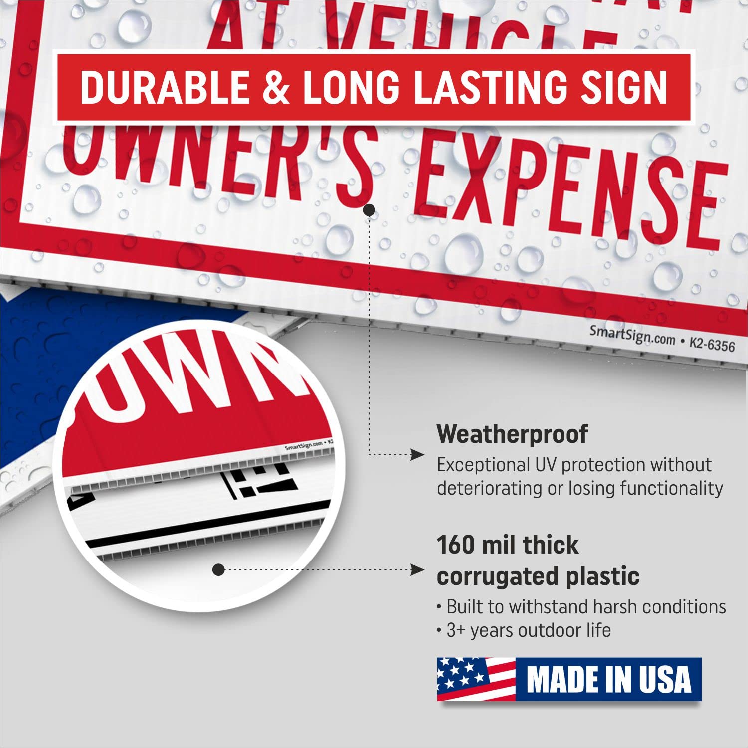 SmartSign 12" x 18" (2-Pack) Private Property No Parking Violators Towed Yard Sign with 15" Metal H-Stake, Double Sided, Large 160 mil Thick Corrugated Plastic Lawn Signs, Water Resistant, USA-Made