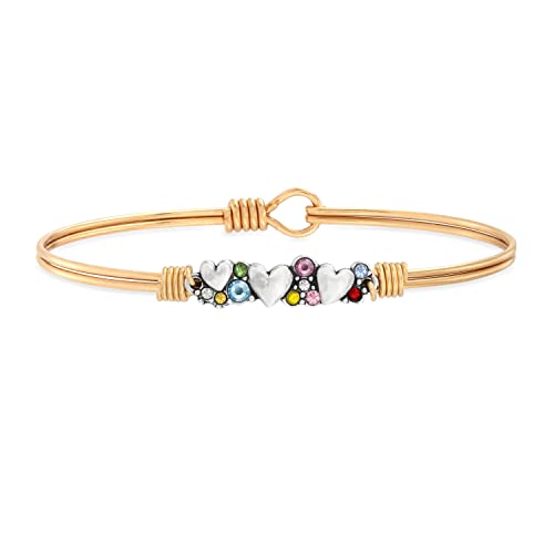Luca + Danni Heart Medley Bangle Bracelet In Rainbow For Women - Brass Tone Regular Size Made in USA