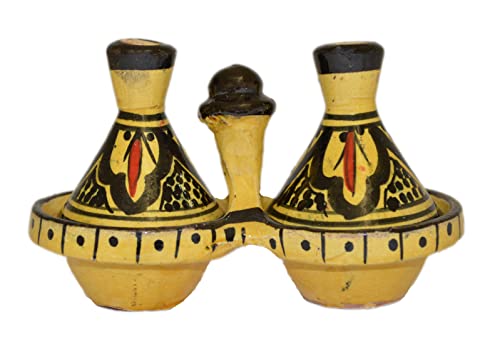 Moroccan Handmade Tagine Double Spicer Salt & pepper Holder Ceramic Yellow & Black