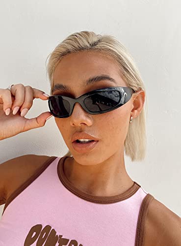 PEGH Wrap Around Sunglasses Y2K Trendy, Fashion Black Sporty Sun Glasses Moon Décor Shades