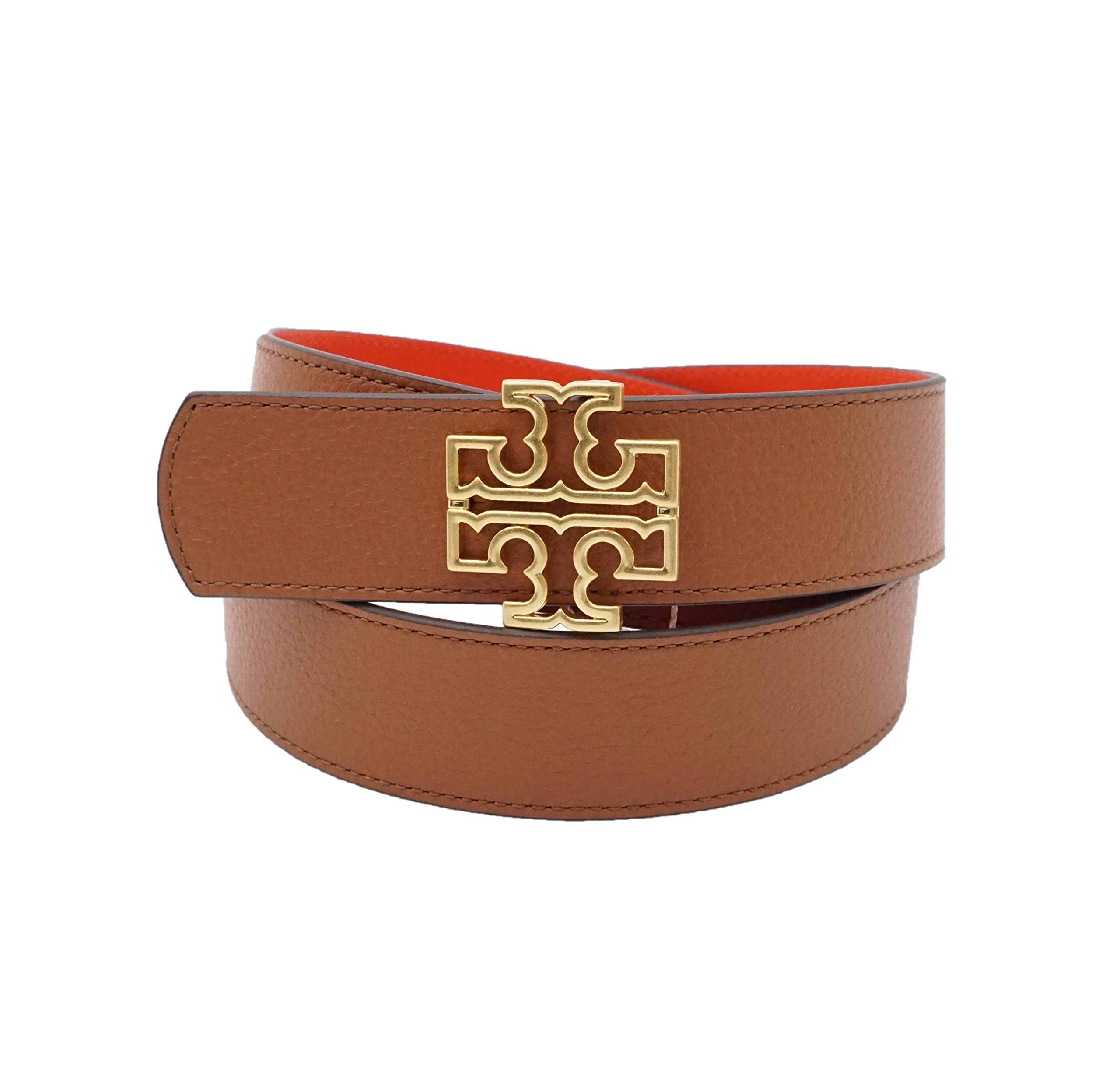 Tory Burch 141742 Britten Logo Classic Tan/Poppy Red With Gold Hardware Reversible 1.5 Inch Width Women's Belt (Large)